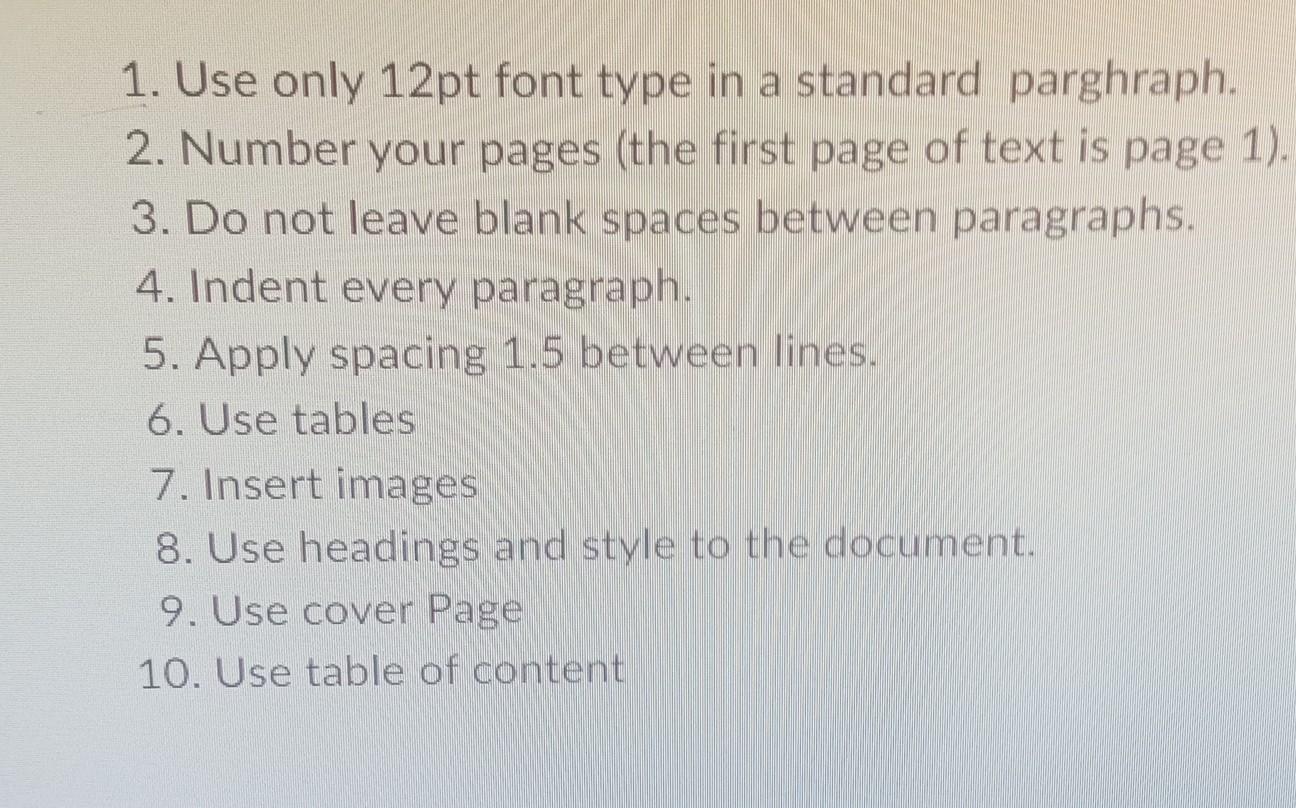 Solved 1. Use only 12pt font type in a standard parghraph. | Chegg.com