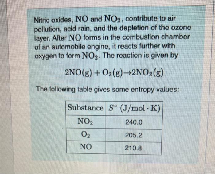 Solved Nitric oxides, NO and NO2, contribute to air | Chegg.com