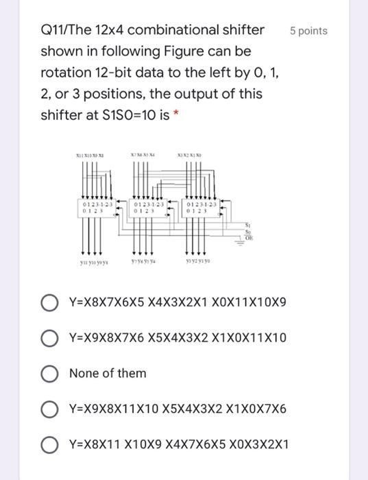 Solved 5 points Q11/The 12x4 combinational shifter shown in | Chegg.com