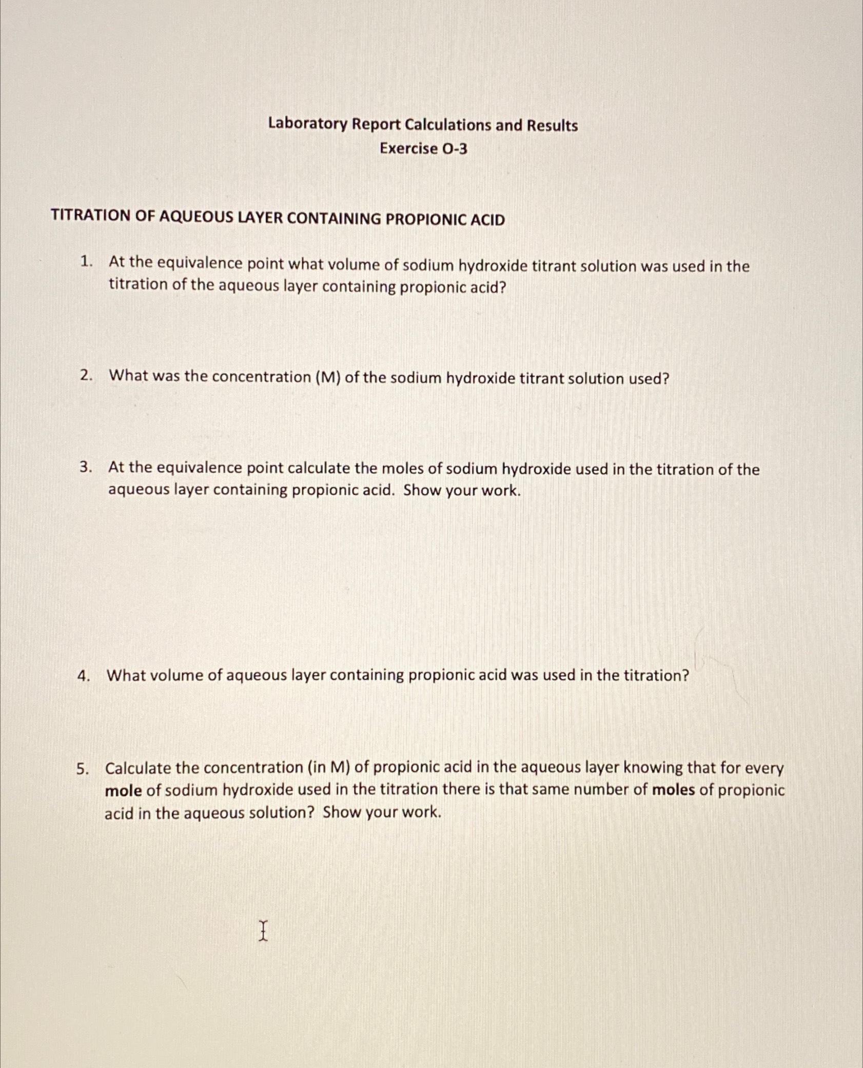 Solved Laboratory Report Calculations and ResultsExercise | Chegg.com