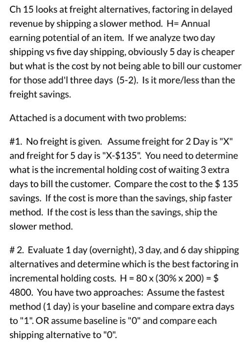 Solved Ch 15 looks at freight alternatives, factoring in | Chegg.com