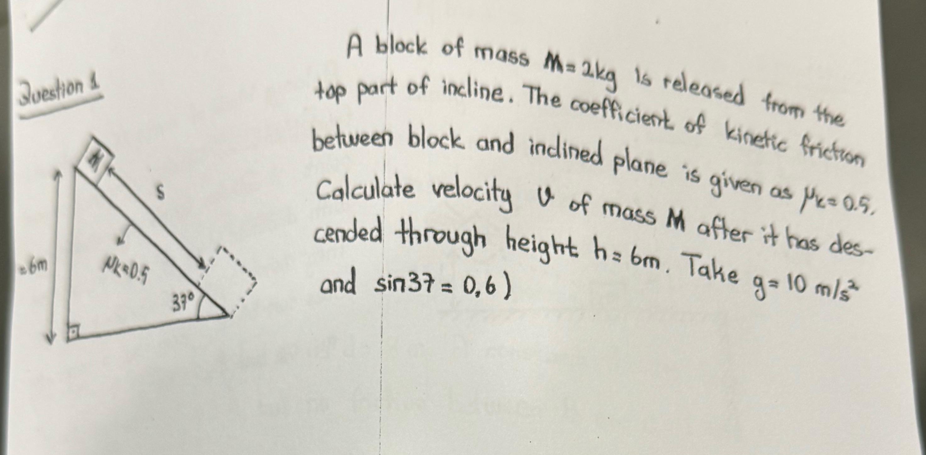 Solved Buestion 1A block of mass M=2kg ﻿is released from the | Chegg.com