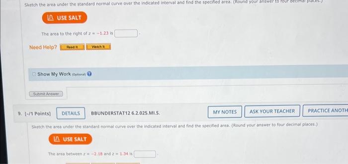 Solved Sketch the area under the standard normal curve over | Chegg.com