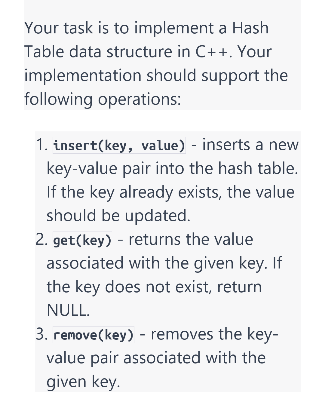 Solved Your task is to implement a Hash Table data structure | Chegg.com