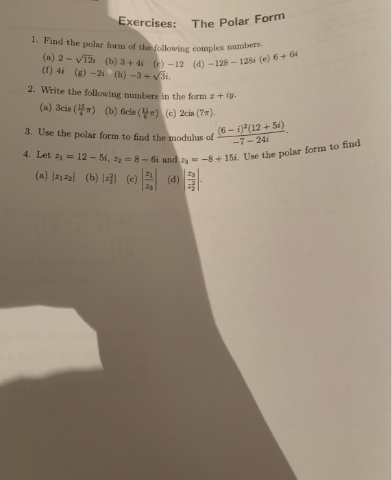Solved Exercises: The Polar Form 1. Find the polar form of | Chegg.com