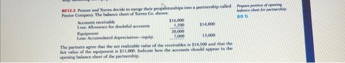 Solved 12-2 Peaner and Torres decide to merge their | Chegg.com