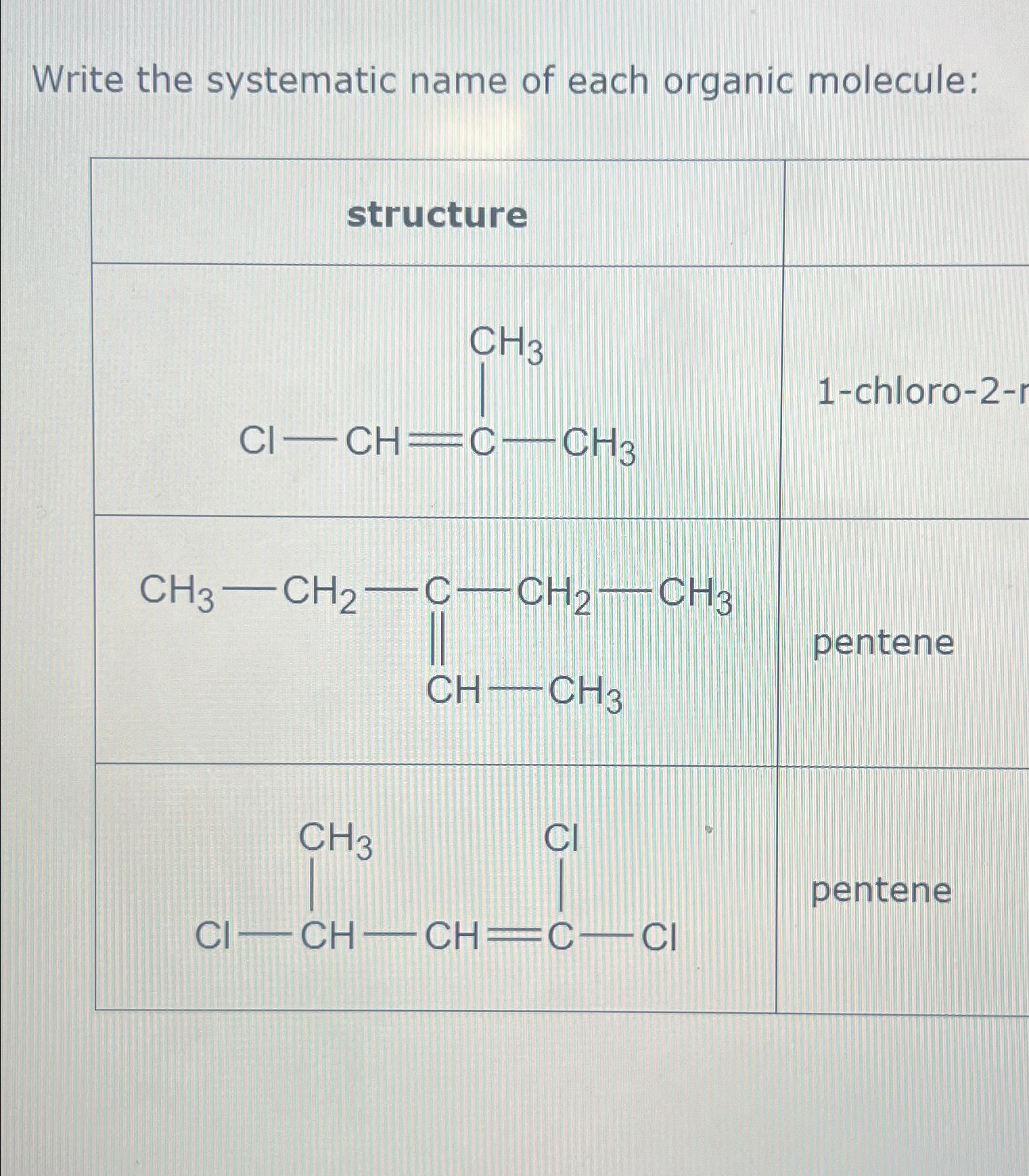 Solved Write the systematic name of each organic | Chegg.com
