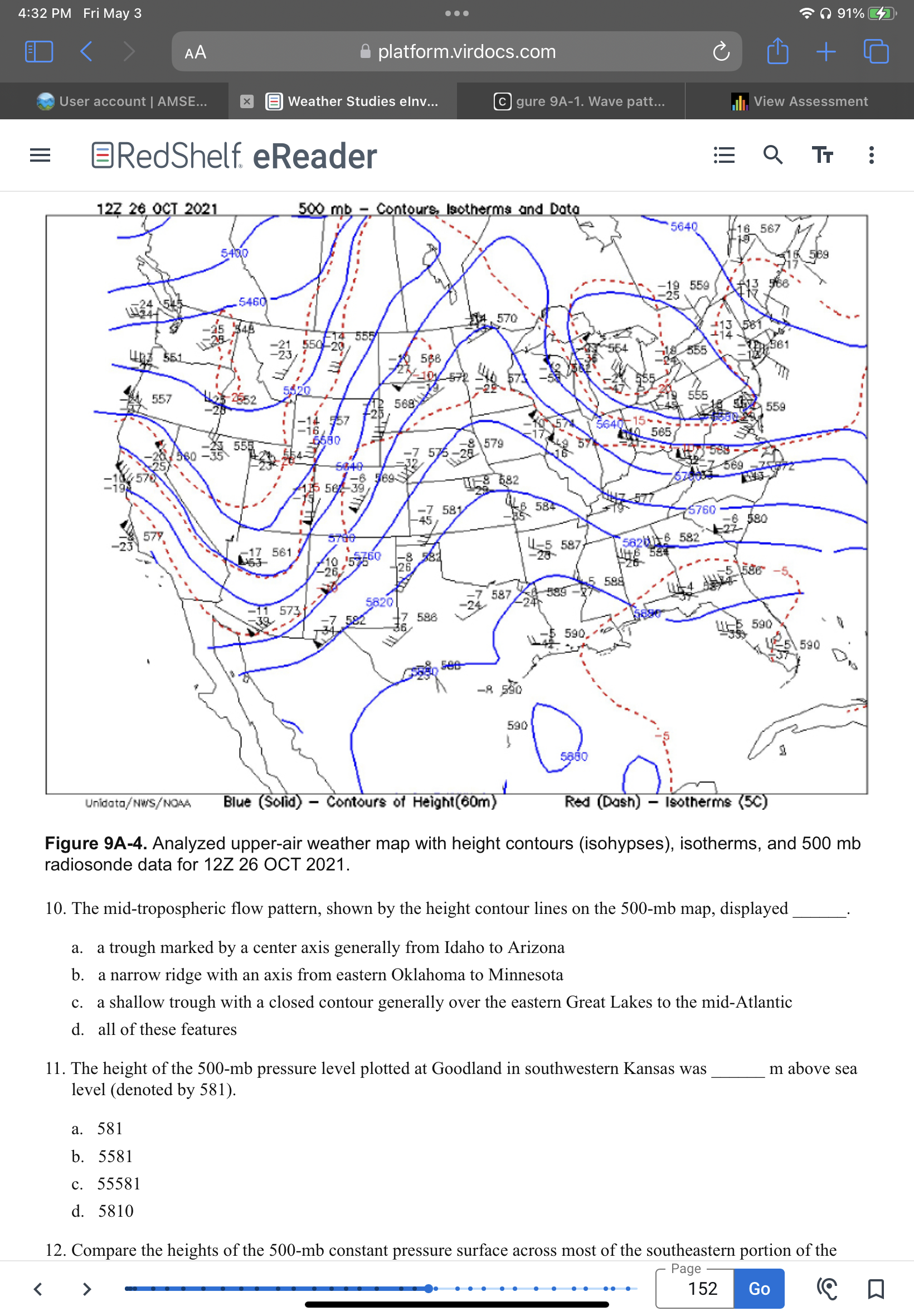 Solved Figure 9A-4. ﻿Analyzed upper-air weather map with | Chegg.com