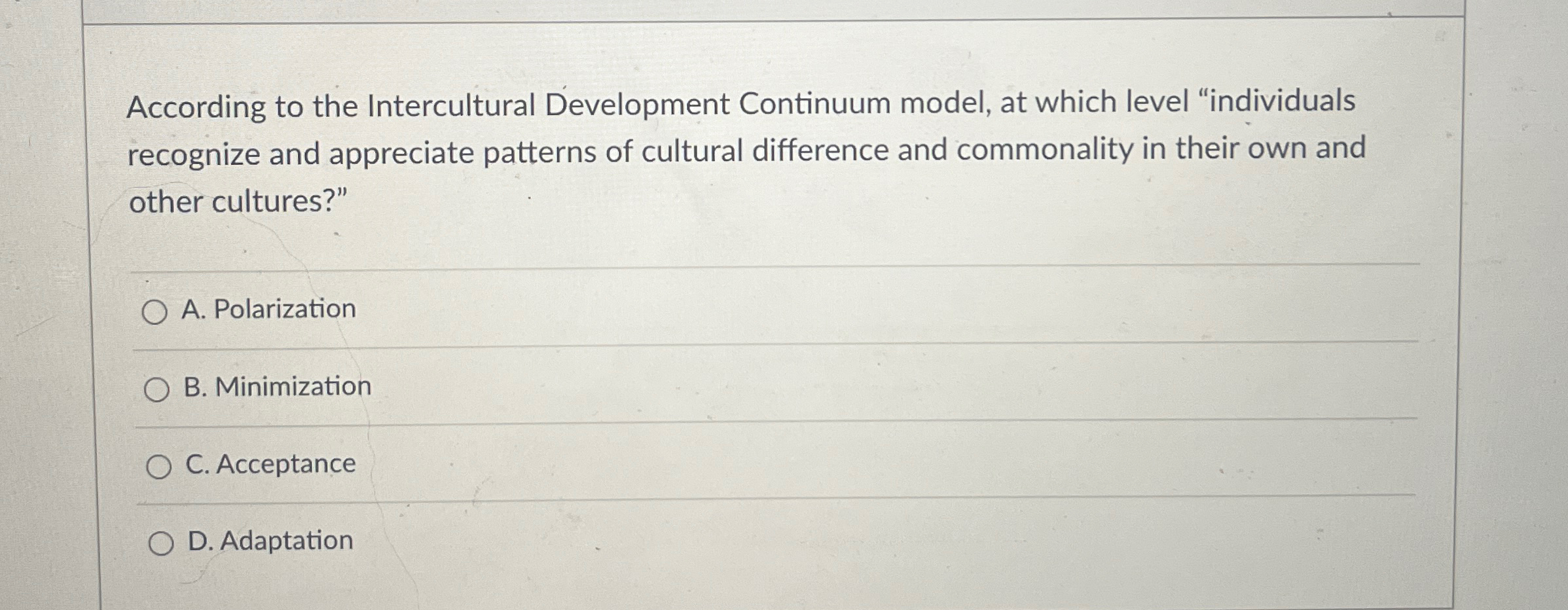 Solved According to the Intercultural Development Continuum | Chegg.com