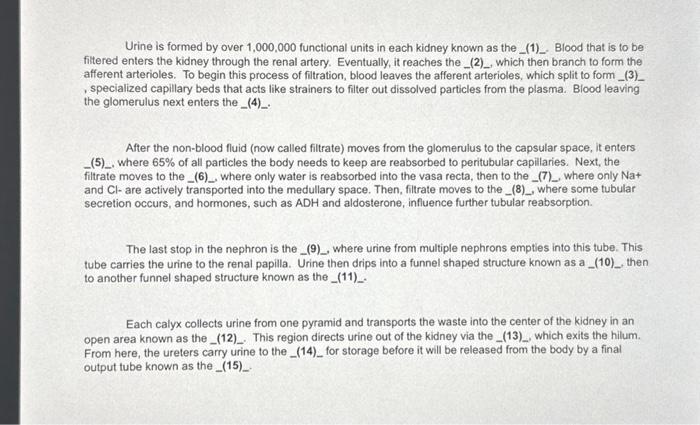 Solved complete the story of the urinary flow pathway, read | Chegg.com