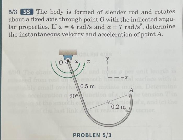 Solved 5/3 SS The body is formed of slender rod and rotates | Chegg.com