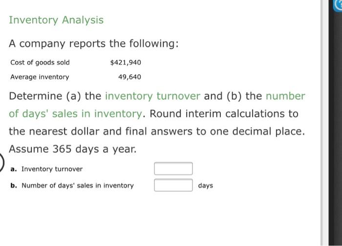 Solved Inventory Analysis A company reports the following: | Chegg.com