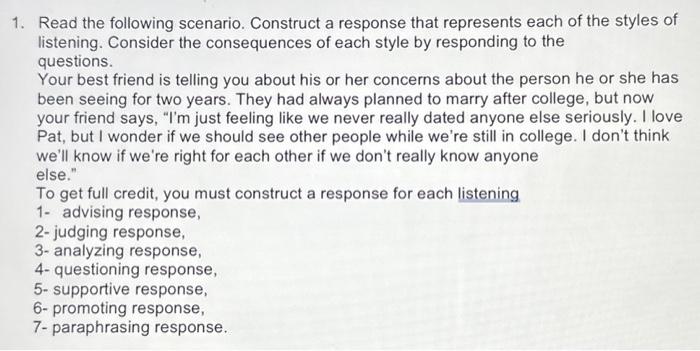 1. Read the following scenario. Construct a response | Chegg.com