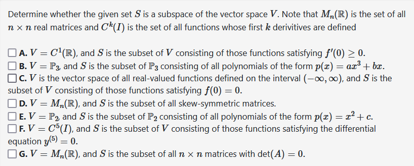 Solved Determine whether the given set S ﻿is a subspace of | Chegg.com