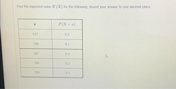 Solved Find the expected value E(X) for the following. Round | Chegg.com