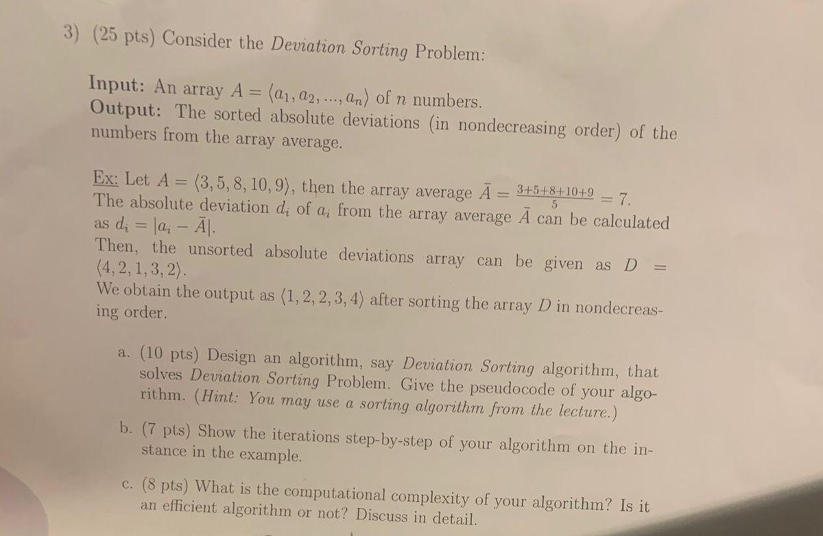 Solved by an EXPERT (25 ﻿pts) ﻿Consider the Deviation Sorting | Chegg.com