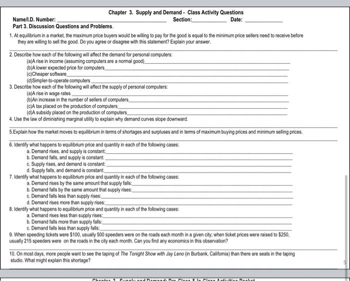 Solved Namell.D. Number: Chapter 3. Supply and Demand - | Chegg.com