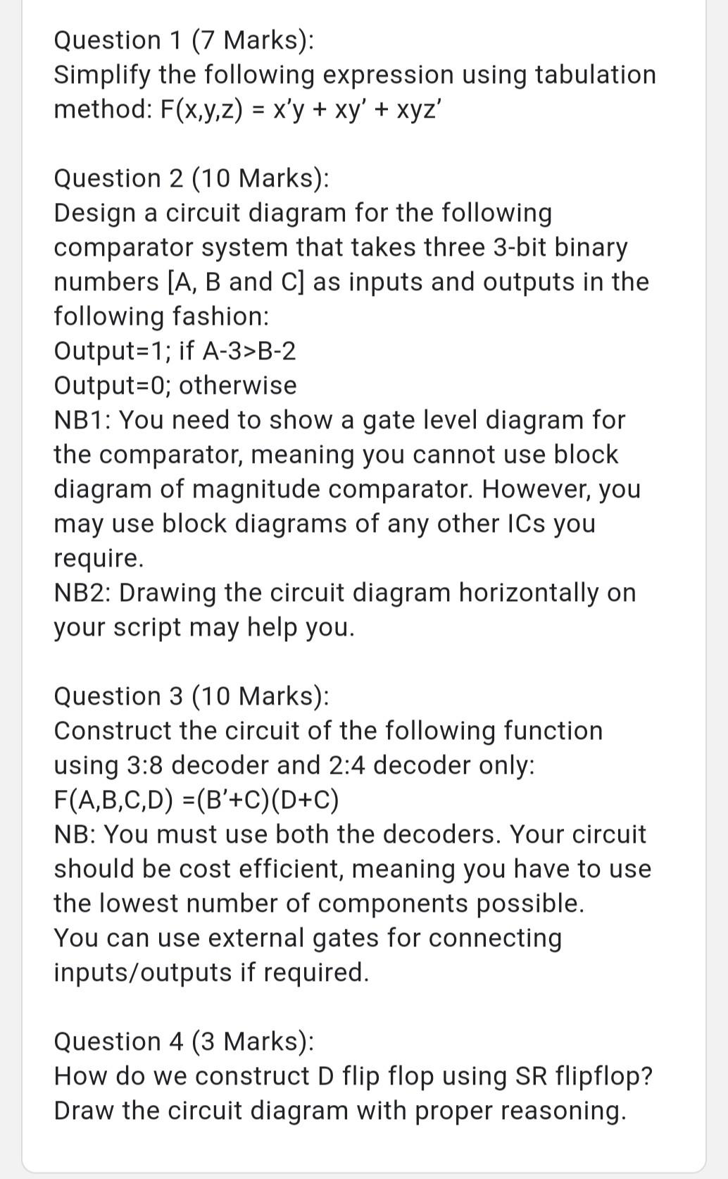 Solved Question 1 (7 Marks): Simplify the following | Chegg.com