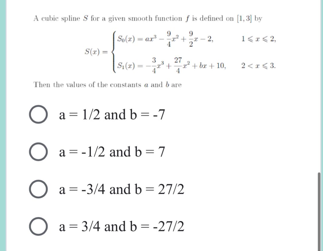 Solved A cubic spline S ﻿for a given smooth function f is | Chegg.com