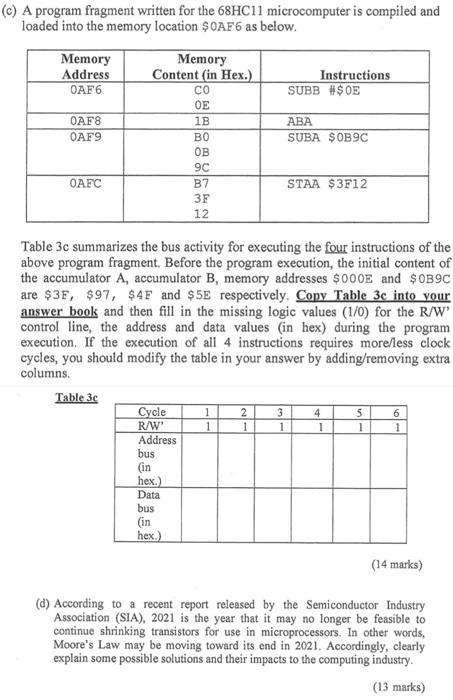 Solved (c) A program fragment written for the 68HC11 | Chegg.com