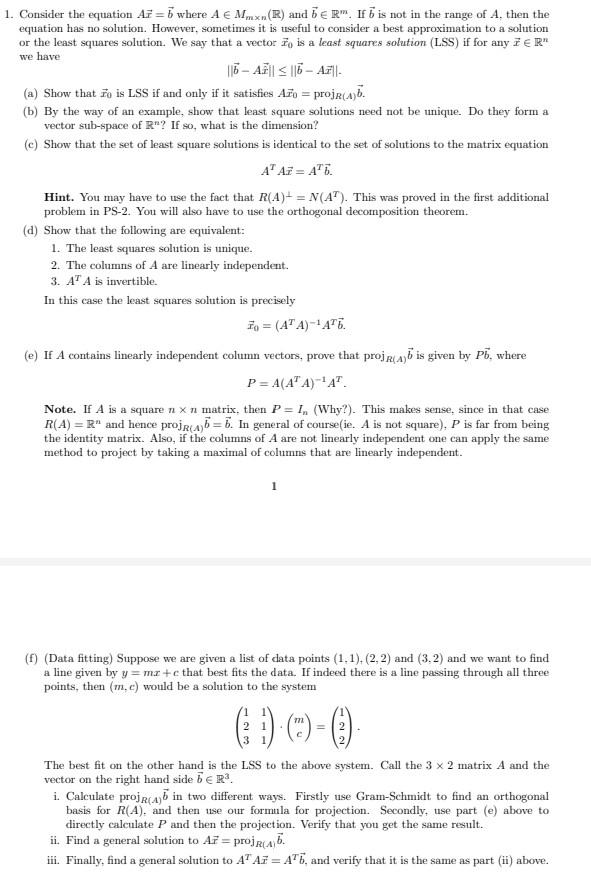 Solved Consider the equation Ax=b where A∈Mm×n(R) and b∈Rm. | Chegg.com