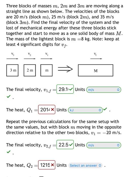 Solved Three blocks of masses m,2m and 3m are moving along a | Chegg.com