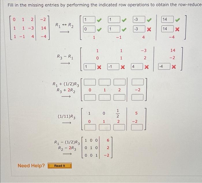 Solved Fill in the missing entries by performing the | Chegg.com
