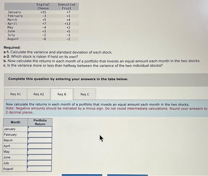 Solved Here are the returns on two stocks. Required: a-1. | Chegg.com
