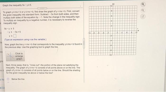 Solved Graph the inequality 5x - y25. 10 5 6 To graph y | Chegg.com