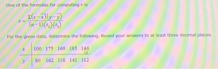 Solved One of the formulas for computing r is | Chegg.com