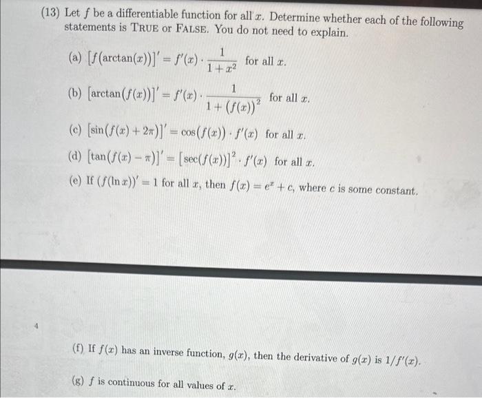 Solved 13) Let f be a differentiable function for all x. | Chegg.com