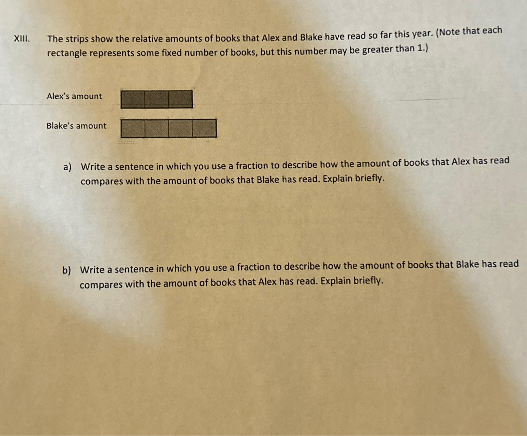 Solved XIII. The strips show the relative amounts of books | Chegg.com