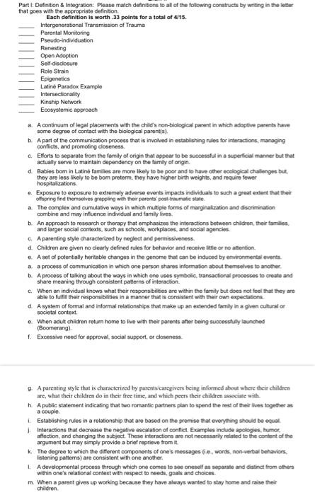 Solved Part 1: Definition 8 integration: Please match | Chegg.com
