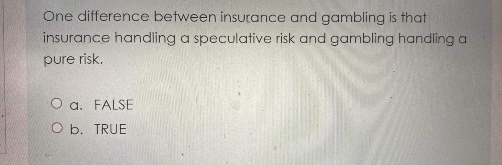 Solved One difference between insurance and gambling is that | Chegg.com