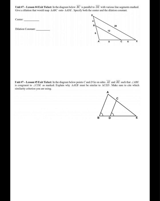 Solved Unit #7 - Lesson #4 Exit Ticket: In the diagram below | Chegg.com