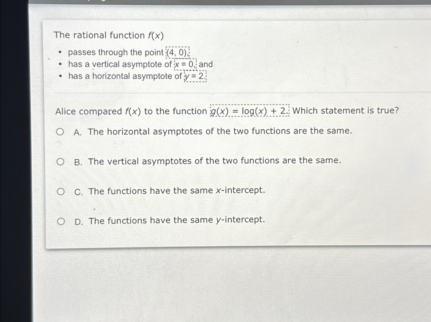 Solved The rational function f(x)passes through the point | Chegg.com