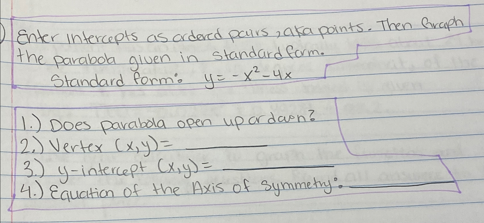 Solved Enter intercepts as ardered pairs, aka points. Then | Chegg.com