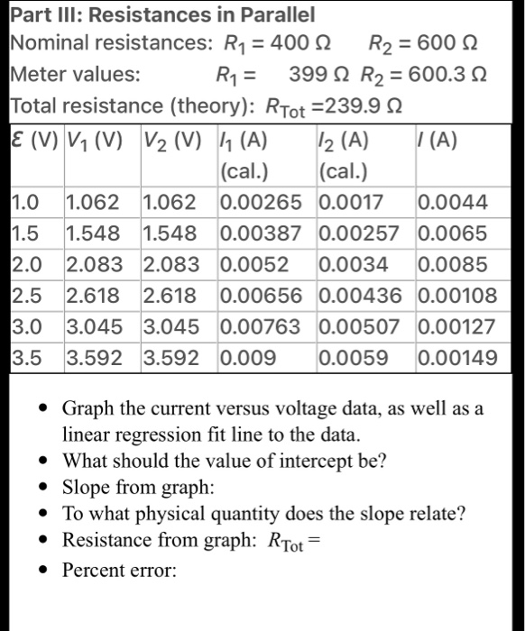 Solved Part III: Resistances in Parallel Nominal | Chegg.com