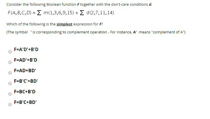 Solved Consider the following Boolean function F together | Chegg.com