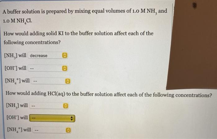 Solved A buffer solution is prepared by mixing equal volumes | Chegg.com