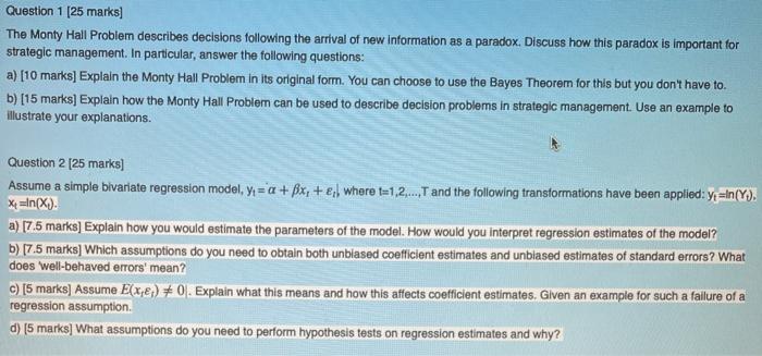 Solved Question 1 (25 marks] The Monty Hall Problem | Chegg.com