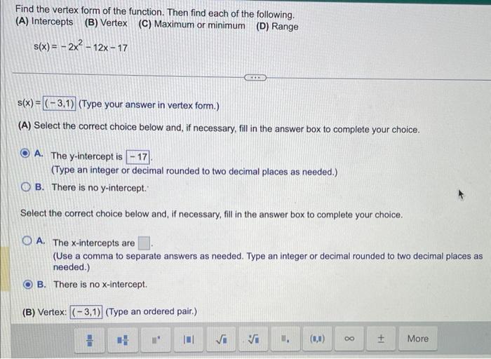 Solved Find the vertex form of the function. Then find each | Chegg.com