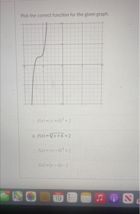 Solved Pick the correct function for the given graph. | Chegg.com