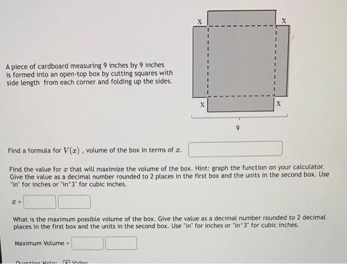 Solved A piece of cardboard measuring 9 inches by 9 inches | Chegg.com
