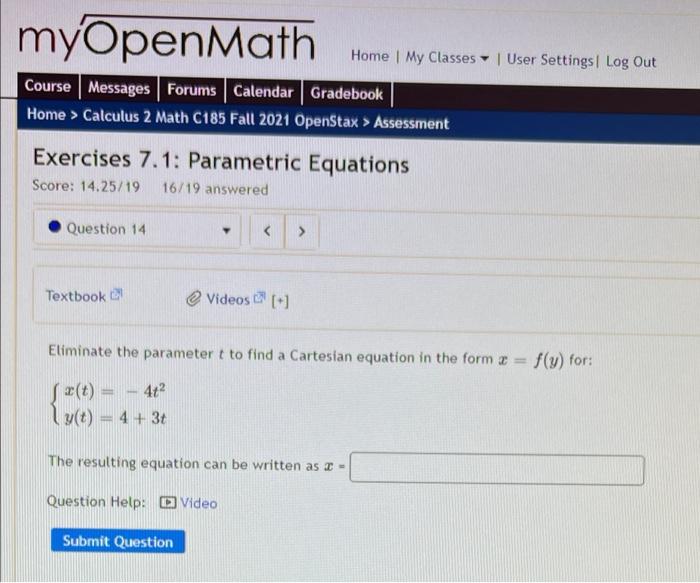 Solved myOpenMath Home My Classes User Settings I Log Out | Chegg.com