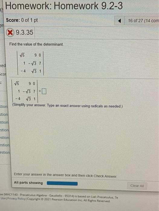 Solved Homework: Homework 9.2-3 e 16 of 27 (14 com Score: 0 | Chegg.com