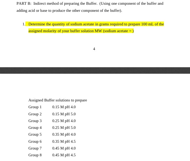 Solved PART B: Indirect method of preparing the Buffer. | Chegg.com