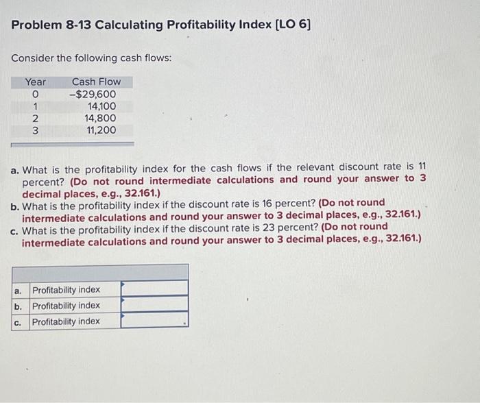 Solved Problem 8-13 Calculating Profitability Index [LO 6] | Chegg.com
