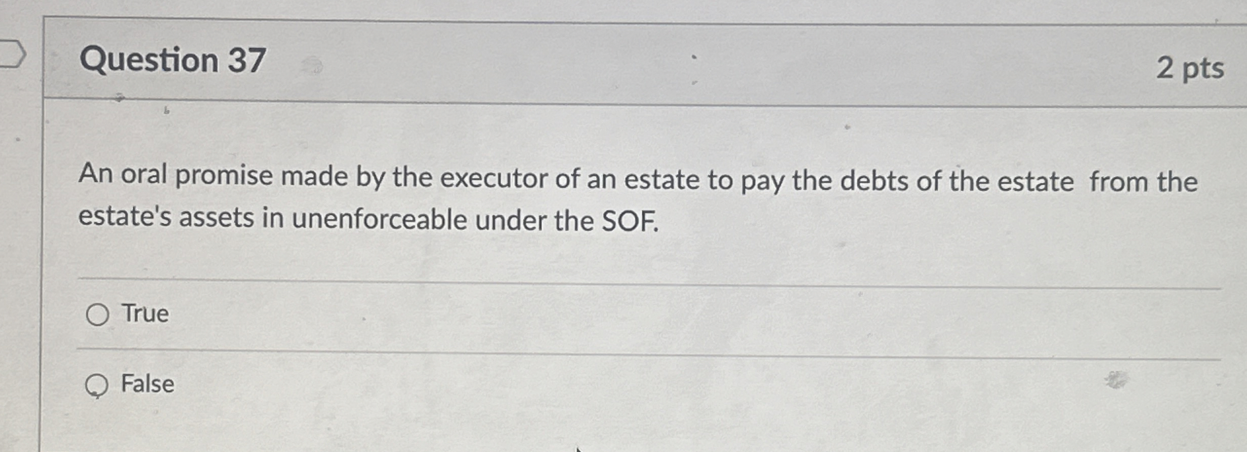 Solved Question 372 ﻿ptsAn oral promise made by the executor | Chegg.com