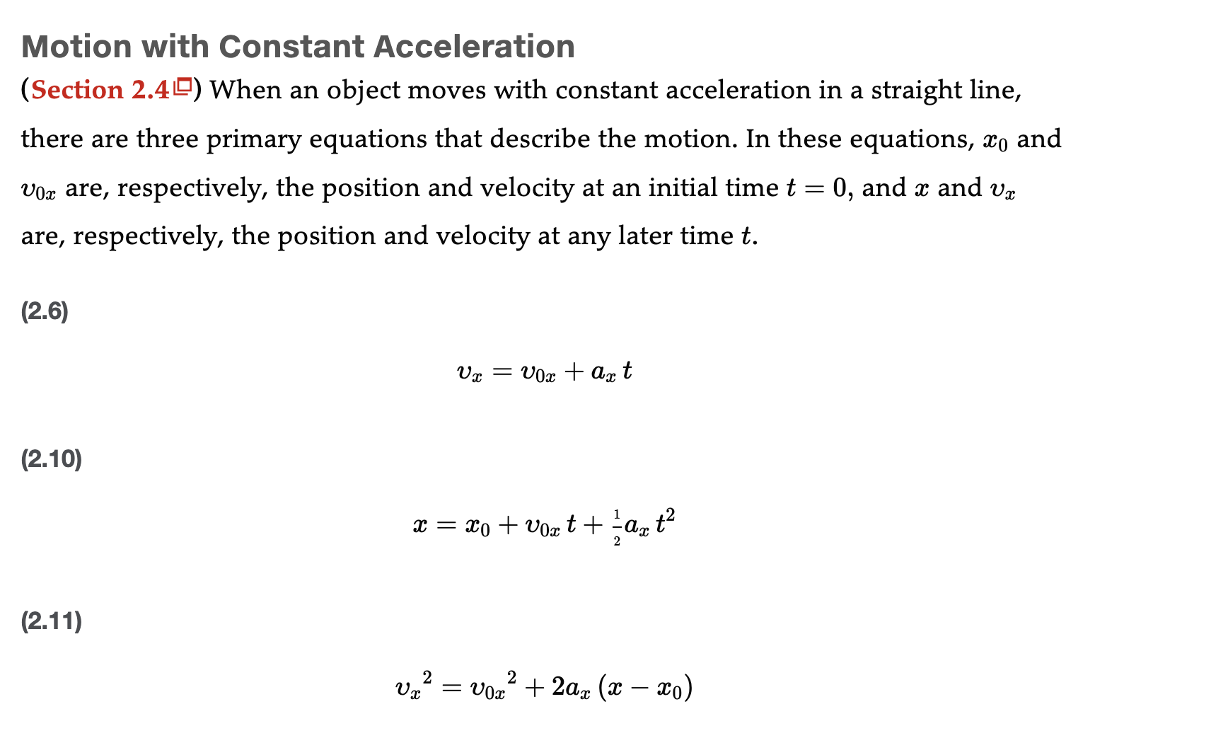 Solved Motion with Constant Acceleration(Section 2.4 ) ﻿When | Chegg.com